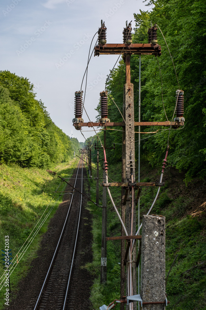 Railway line for high-speed rail trains. Railway line and electric ...