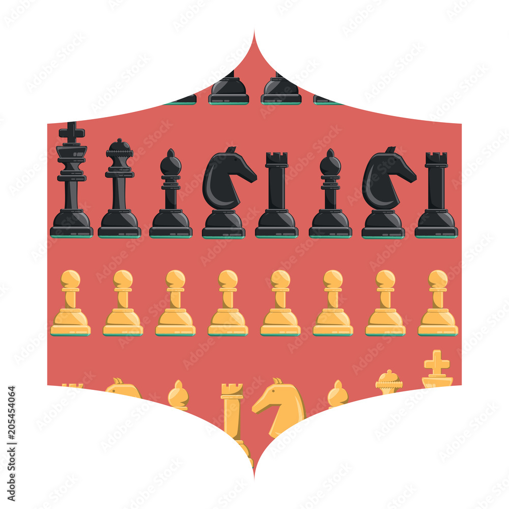 decorative frame with chess pieces pattern over white background ...