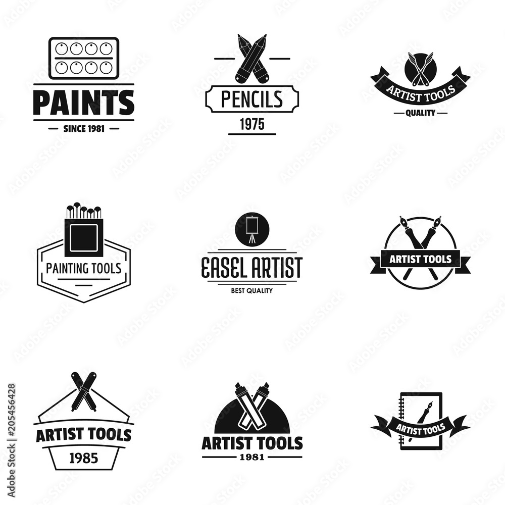 Artist tool logo set. Simple set of 9 artist tool vector logo for web ...