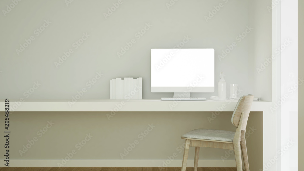 Study room white tone for artwork - Workplace or small office in home ...