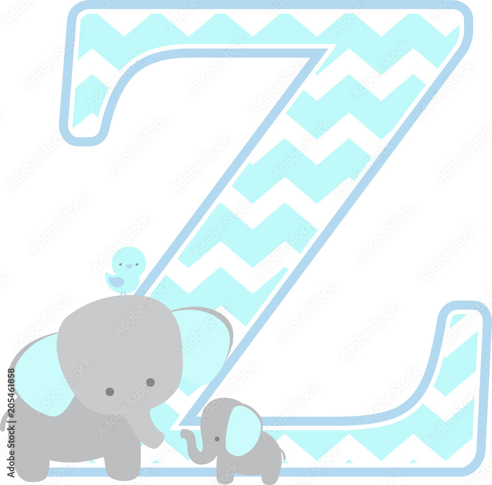 Vetor de initial z with cute elephant and little baby elephant isolated ...
