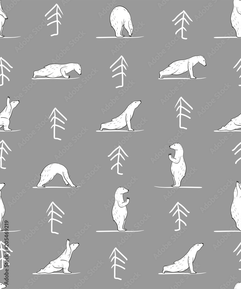 funny yoga with polar bear seamless pattern, fitness white bears, yoga ...