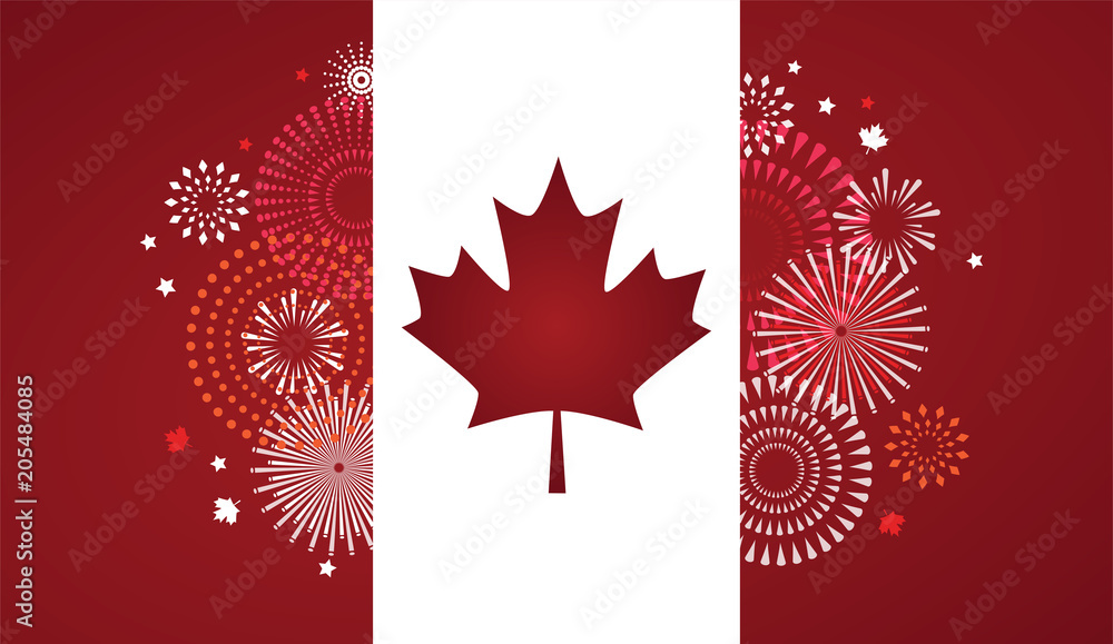 Maple leaf with firework poster for celebrate the national day of ...