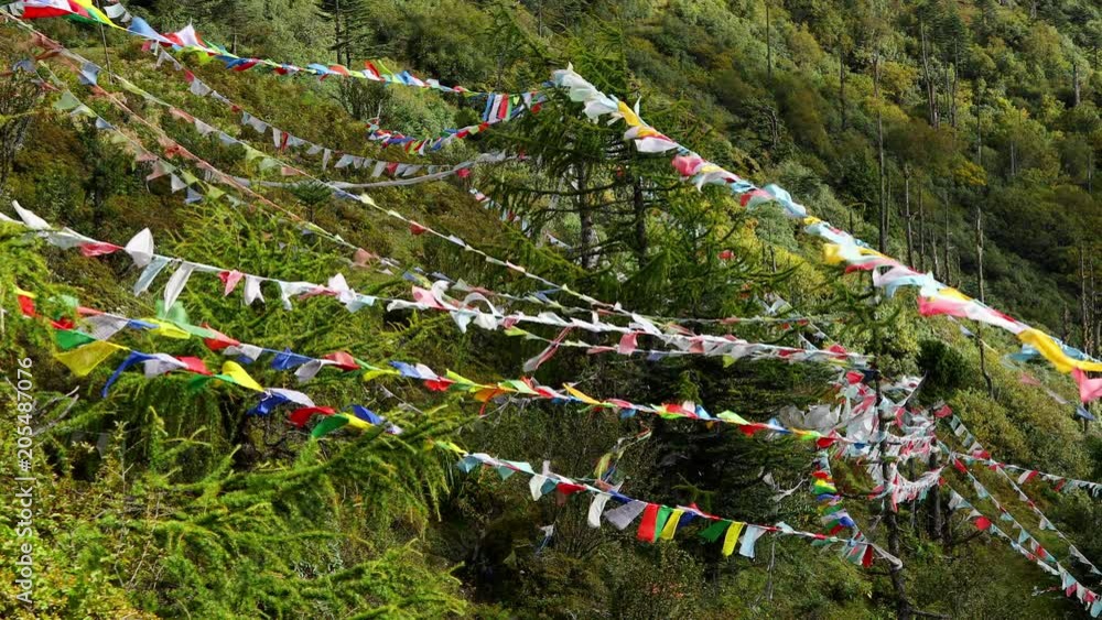 Buddhist prayer flags blowing In the wind. Shot in Bhutan. Stock Video ...