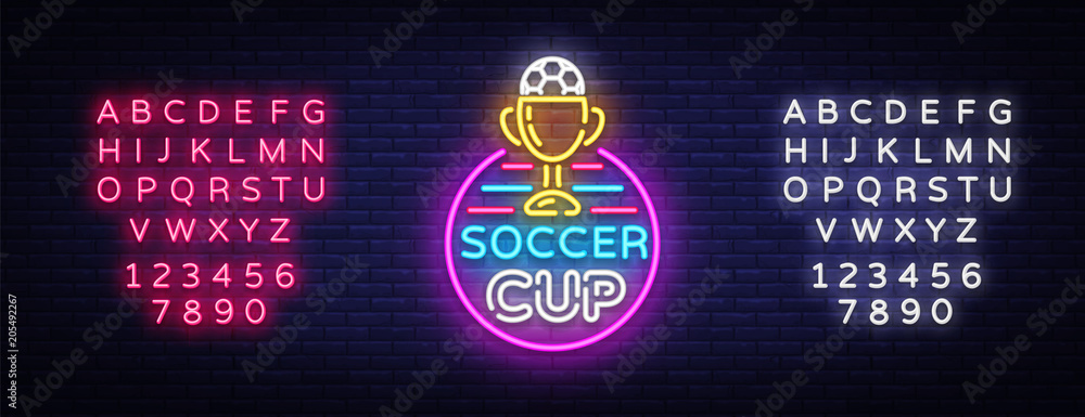 Soccer Cup Logo Neon Vector. Design Template Soccer Neon Sign, Bright ...