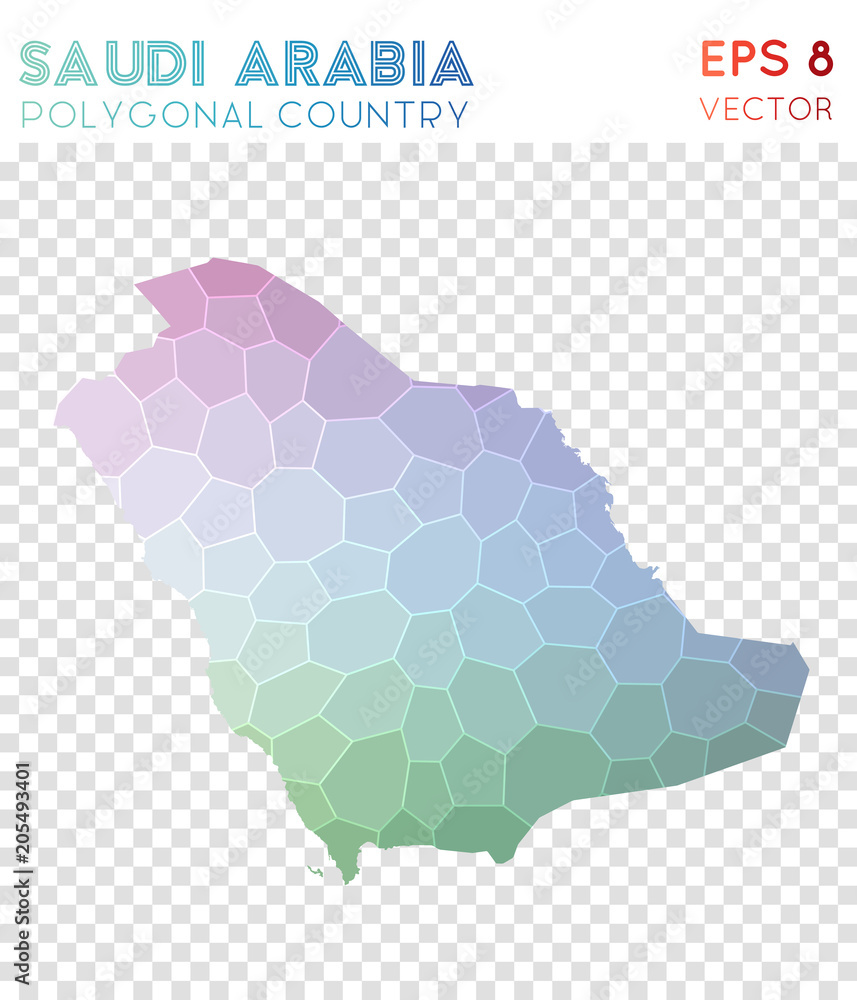 Saudi Arabia polygonal map, mosaic style country. Bewitching low poly ...