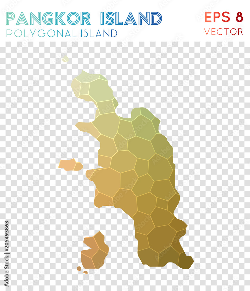 Pangkor Island polygonal map, mosaic style island. Fabulous low poly ...