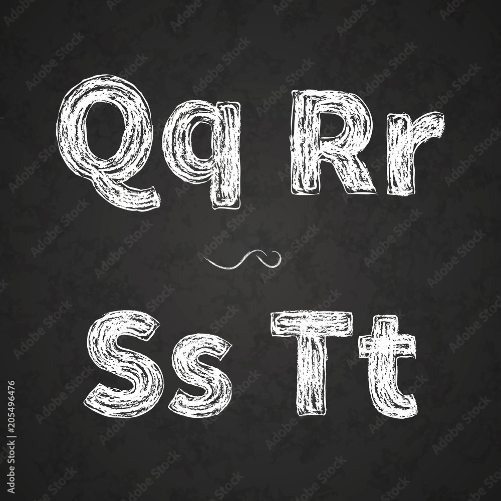 Retro hand drawn alphabet letters drawing with white chalk on black ...