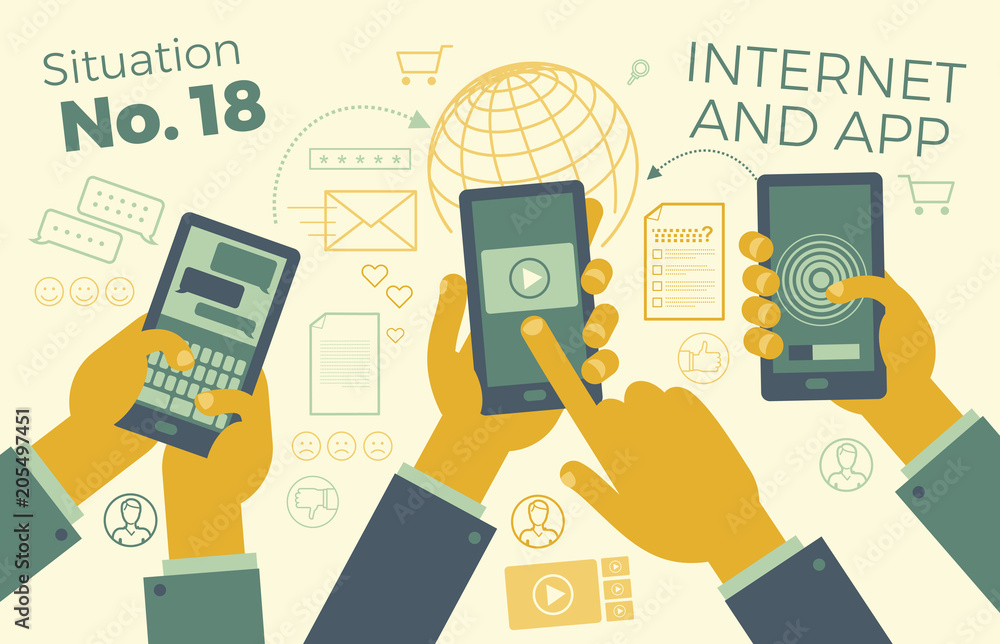 Hand holding smartphone with information on phone screen. The concept ...