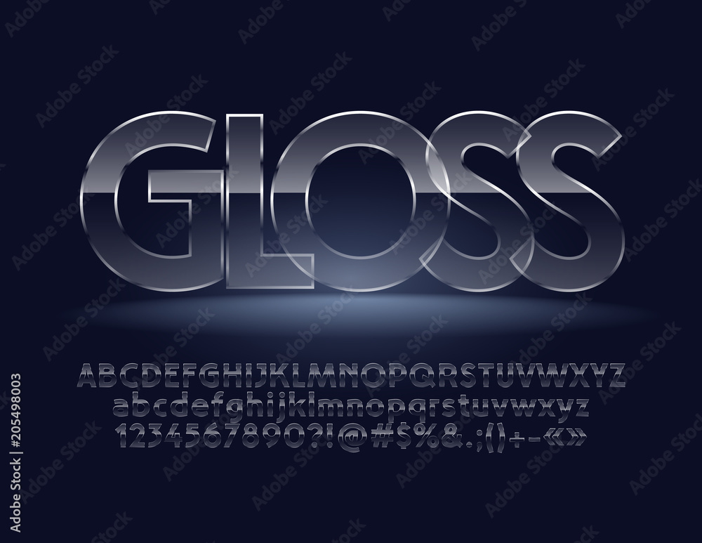 Glass Font. Gloss Vector Alphabet Letters, Symbols, Numbers. Stock ...
