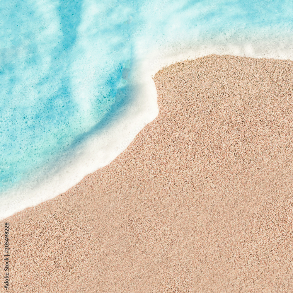 Soft Wave of Blue ocean in summer. Sandy Sea Beach Background with copy ...