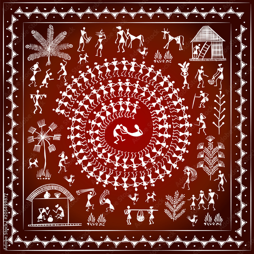 warli tribal art Stock Vector | Adobe Stock