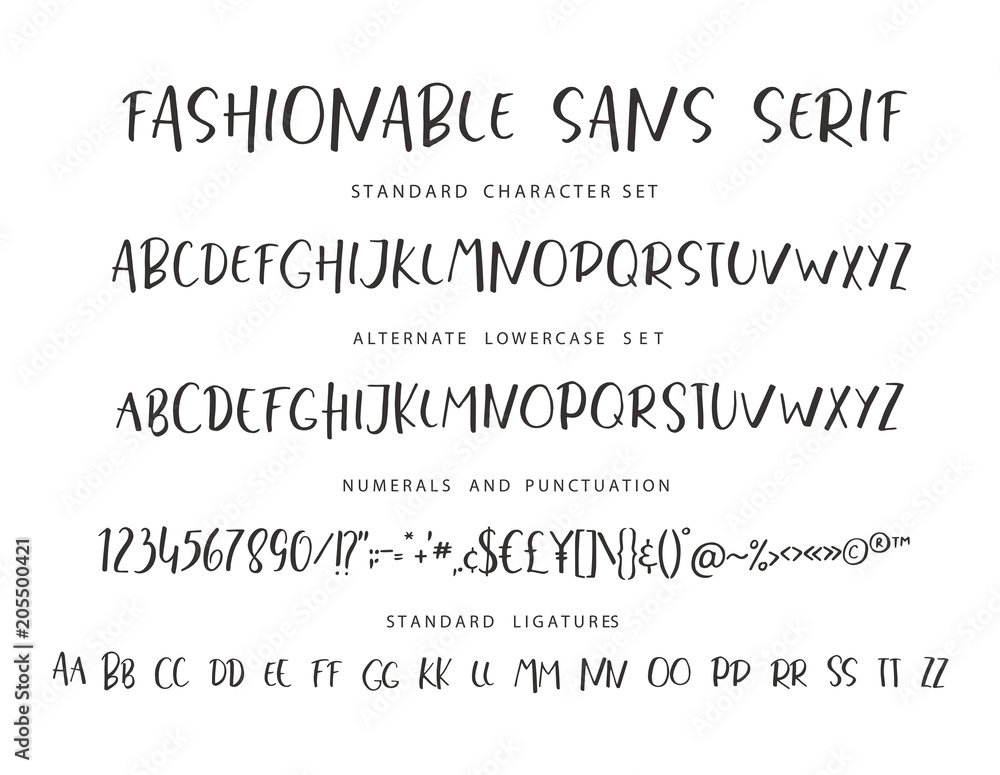 Handrawn vector alphabet. Modern letters for sans serif font. Stock ...