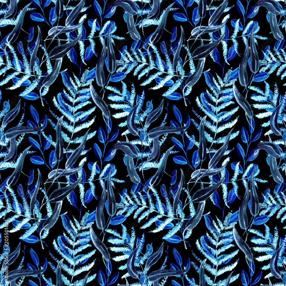 Seamless Realistic Watercolor Greenery Pattern. Hand Drawn Leaves and ...