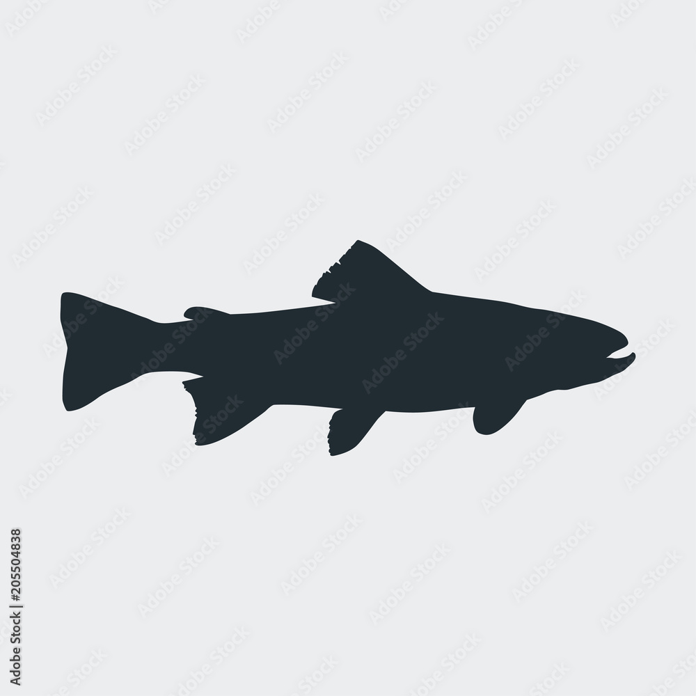 Icono plano silueta trucha en fondo gris Stock Vector | Adobe Stock