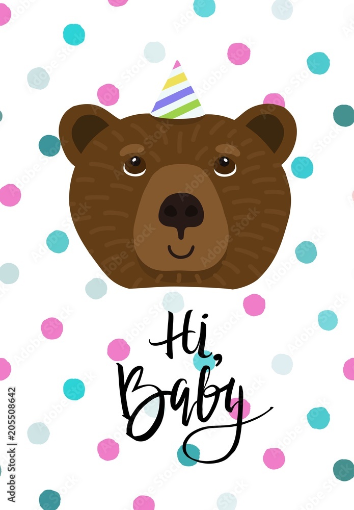 Doudle style bear face. Vector illustration with handdrawn dots and ...