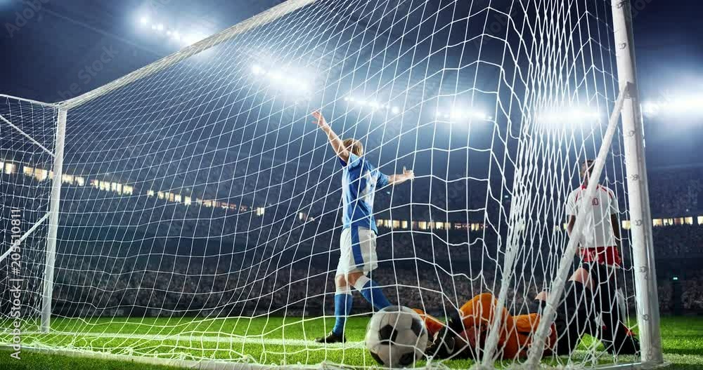 Soccer goalkeeper jumps and fails to catch ball on a professional ...