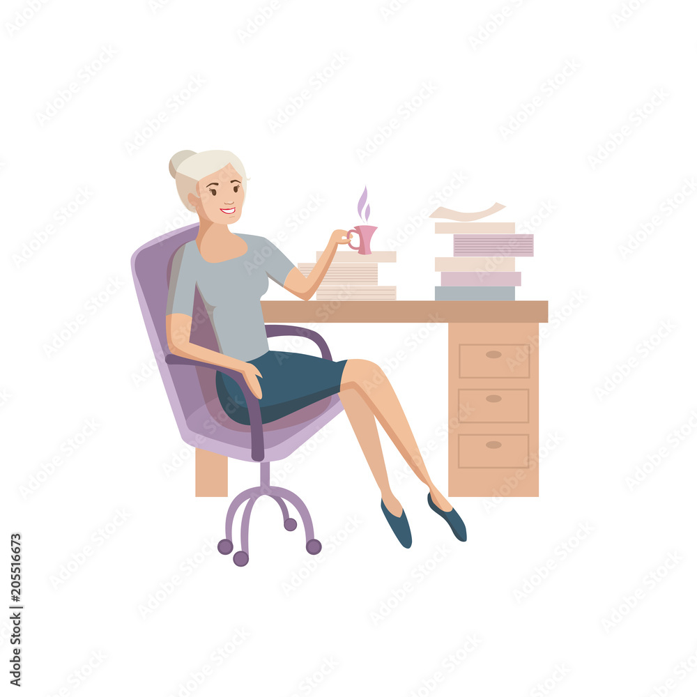 Woman relaxing during work cartoon illustration Stock Vector | Adobe Stock