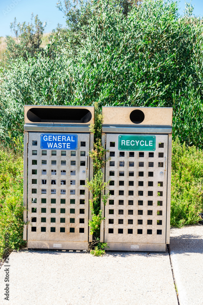 General waste and recyling rubbish bins in Australia Stock Photo ...
