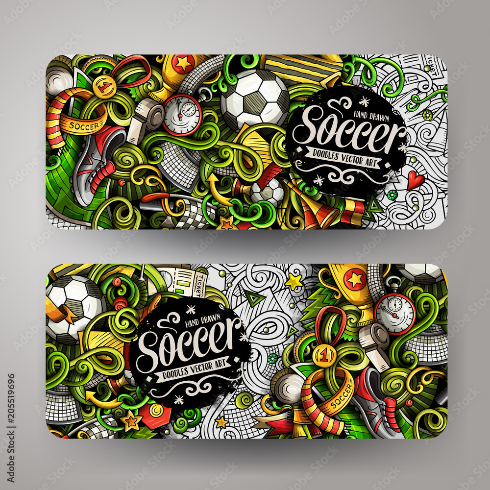 Cartoon vector doodles Football horizontal banners Stock Vector | Adobe ...