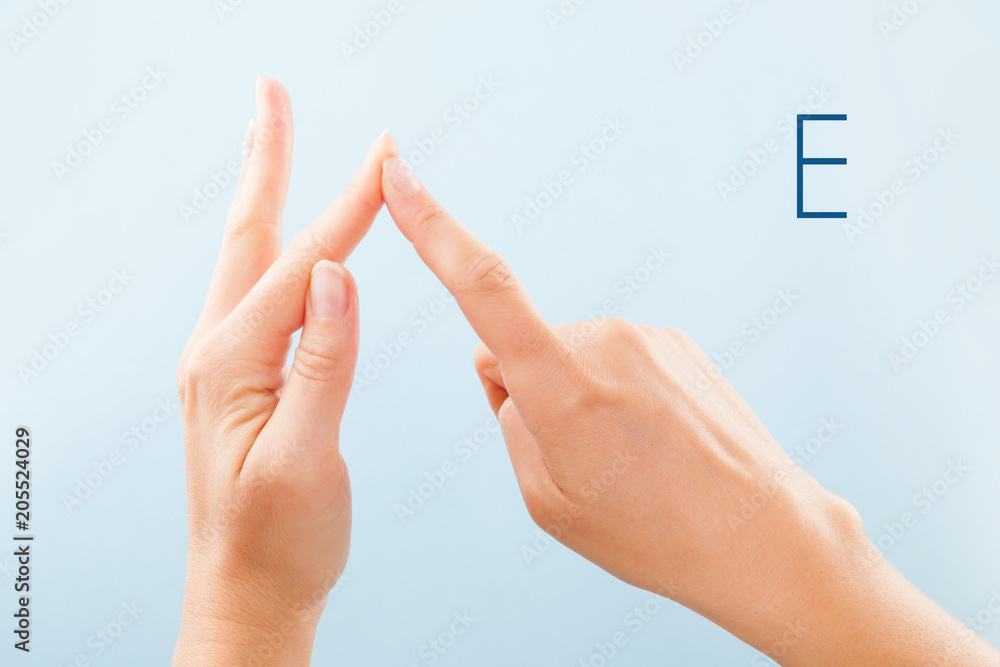 BSL Fingerspelling alphabet E. Stock Photo | Adobe Stock