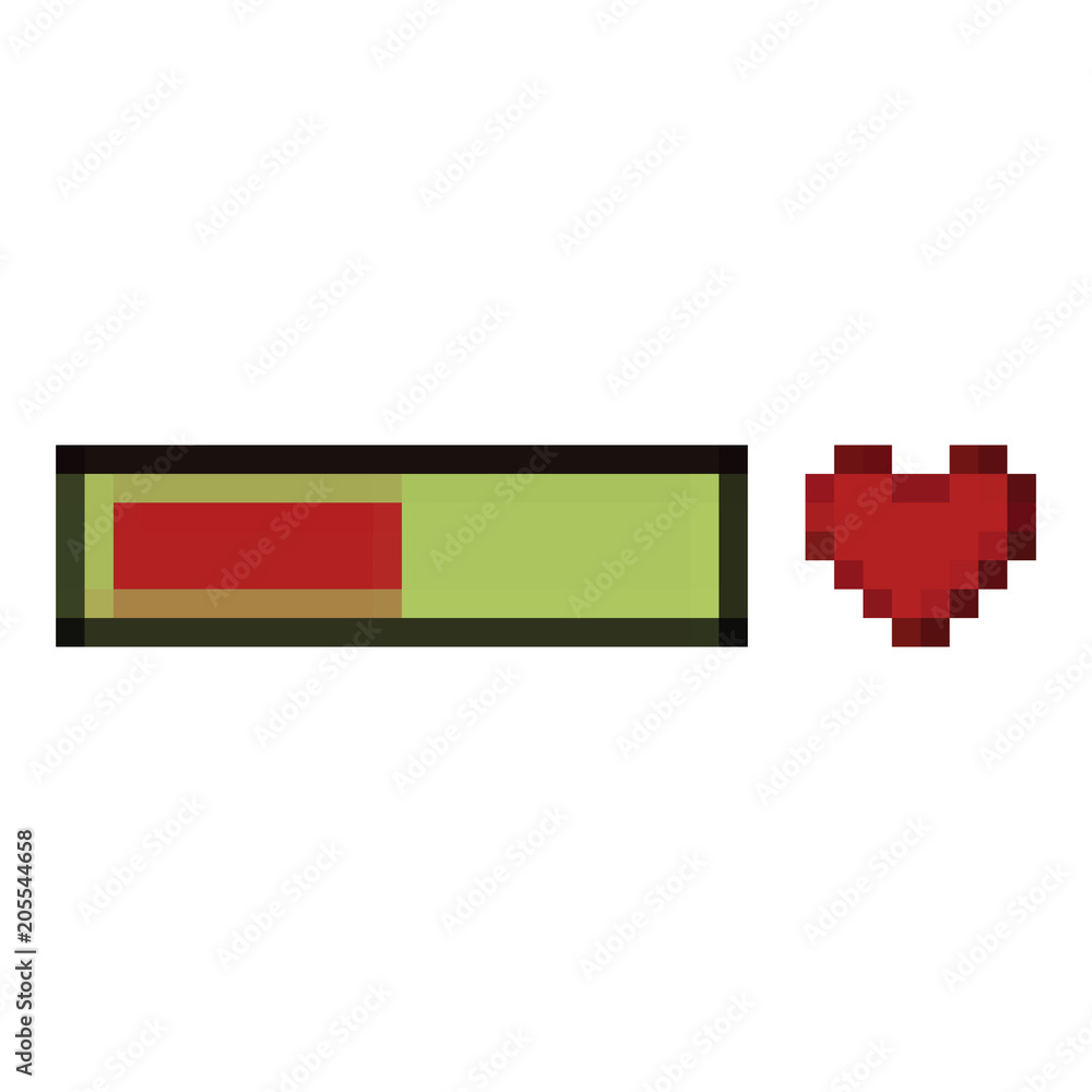 Pixel game bar with heart. 8 bit vector icon isolated on white ...
