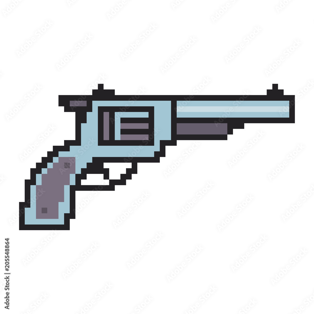 Pixel art gun. Vector 8 bit game web icon isolated on white background ...