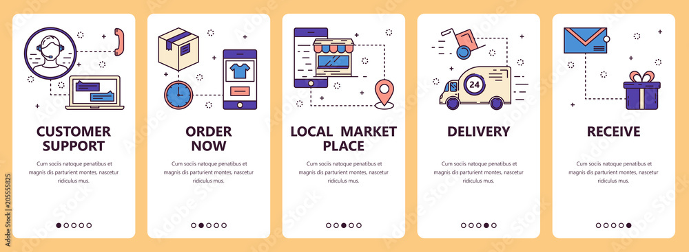 Vector line art web and mobile app template set Stock Vector | Adobe Stock