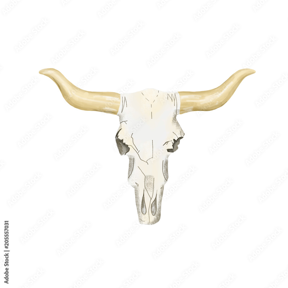 Skull digital art bone cow head tribal bull ox buttress calf boho style ...