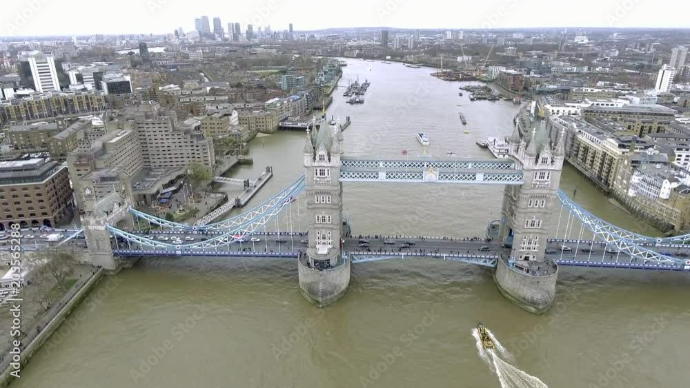 Aerial Bird Eye View of Tower Bridge in Central London, UK. Famous ...