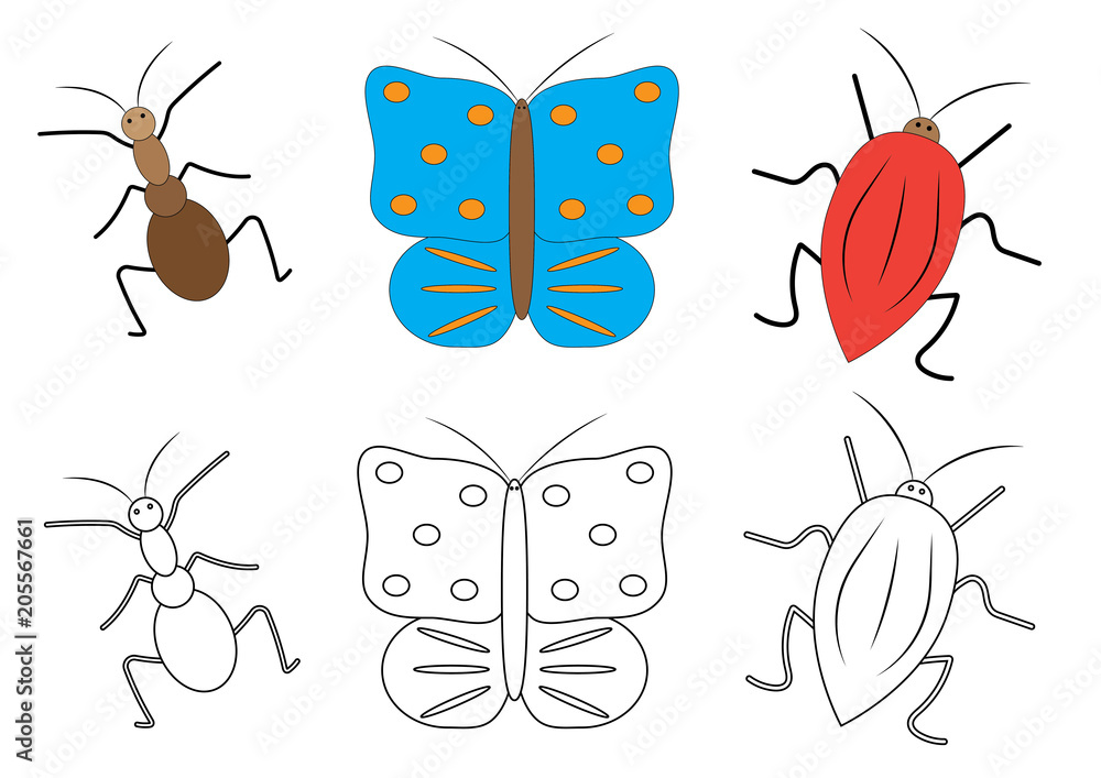 Insects cartoon. Coloring book. Game for preschool children. Vector ...