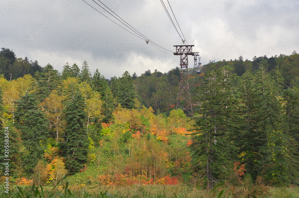 Daisetsuzan Asahidake Ropeway and Fall foliage in Hokkaido, Japan Stock ...