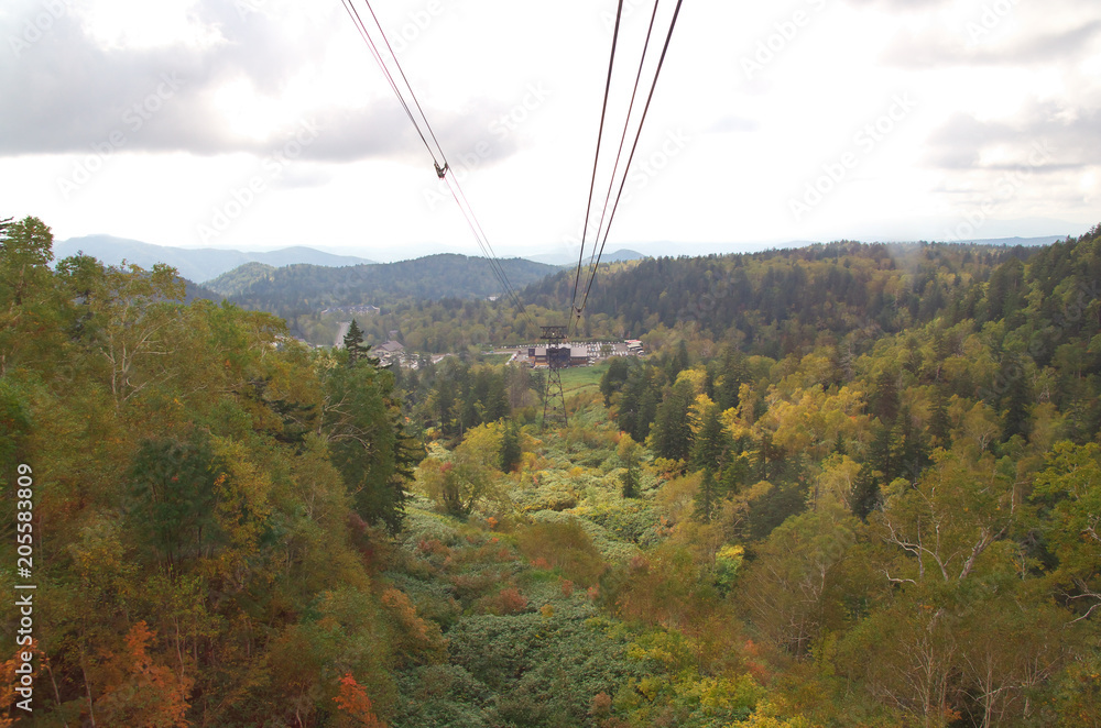 Daisetsuzan Asahidake Ropeway and Fall foliage in Hokkaido, Japan Stock ...