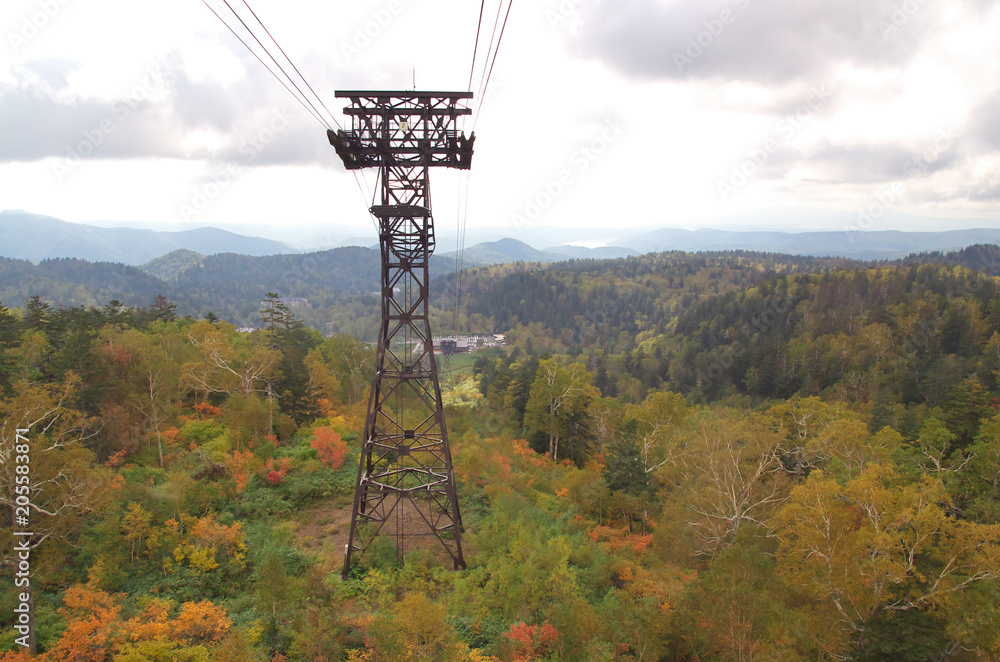 Daisetsuzan Asahidake Ropeway and Fall foliage in Hokkaido, Japan Stock ...