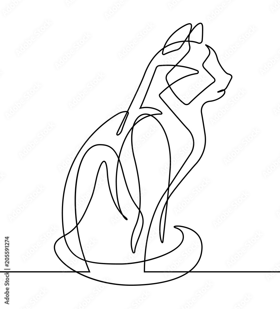 Cat Continuous Line vector Cartoon Stock Vector | Adobe Stock