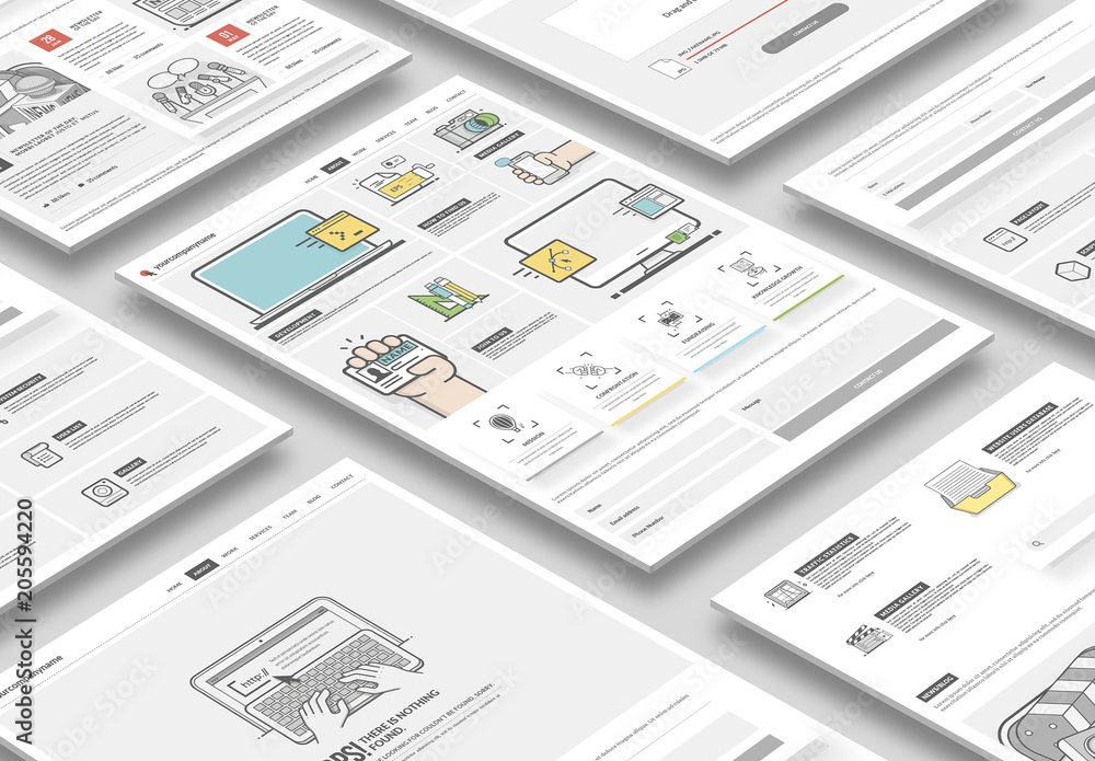 Flat Website Prototype Layout Kit Stock Template | Adobe Stock