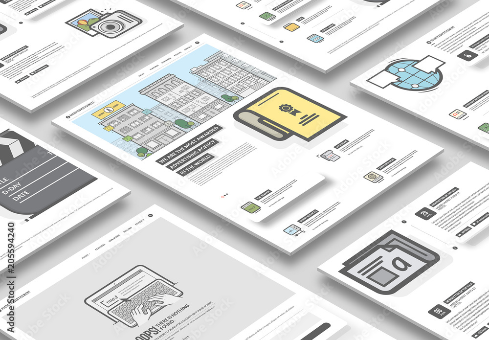 Flat Website Prototype Layout Kit Stock Template | Adobe Stock