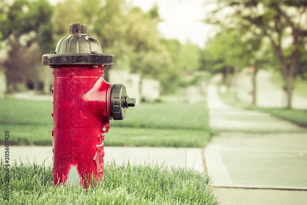 neighborhood red fire hydrant vintage look Stock Photo | Adobe Stock