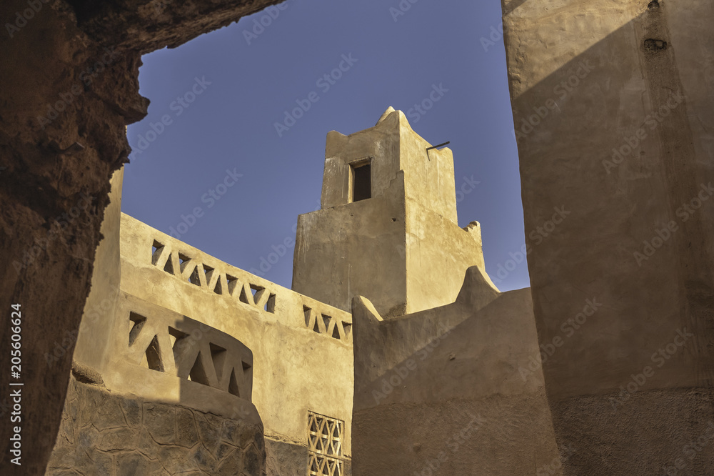 Ksour Taghit, fortified village in oasis of Sahara desert with ...