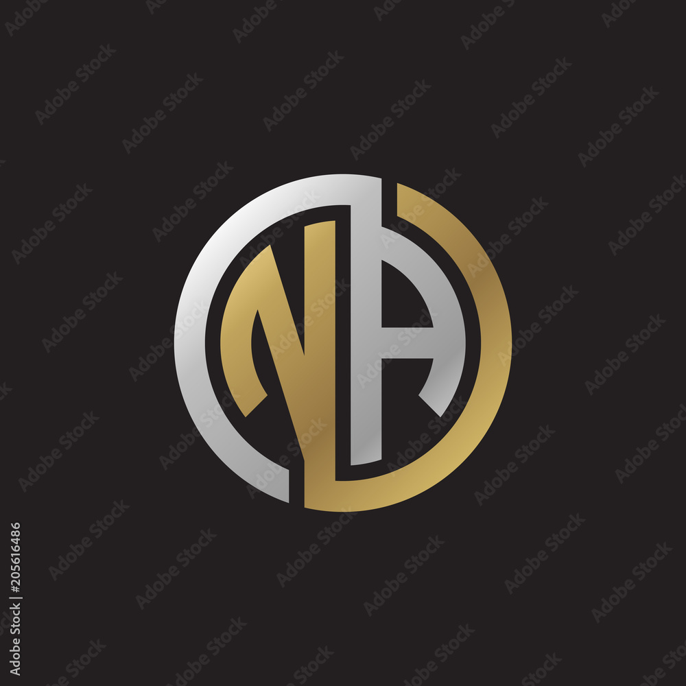 Initial letter NA, looping line, circle shape logo, silver gold color ...