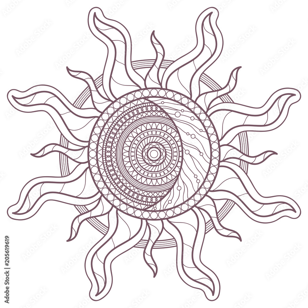 Line art of sun mandala designed for coloring books Stock Vector ...
