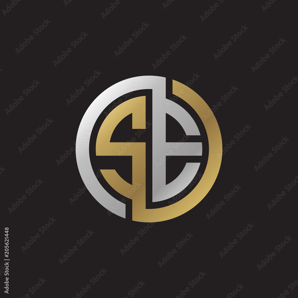 Initial letter SE, looping line, circle shape logo, silver gold color ...