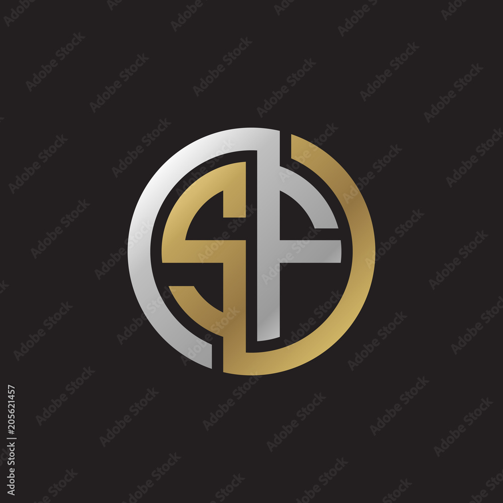 Initial letter SF, looping line, circle shape logo, silver gold color ...