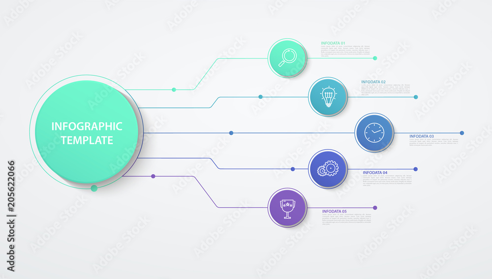 Infographics circles 5 options or steps. Business concept, block diagram, information graph, pie ...