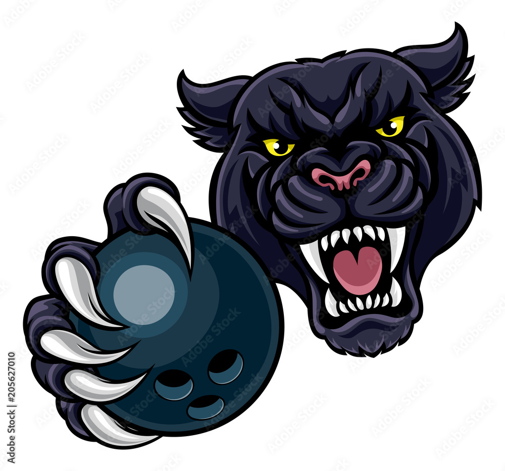 Black Panther Holding Bowling Ball Mascot Stock Vector | Adobe Stock