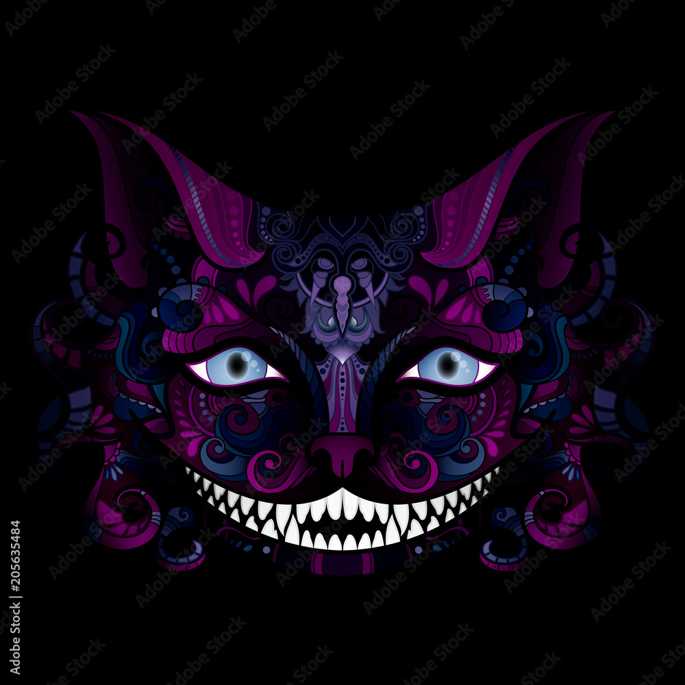 Vector Cheshire Cat Grin. Isolated Fictional Animal On Black Background ...
