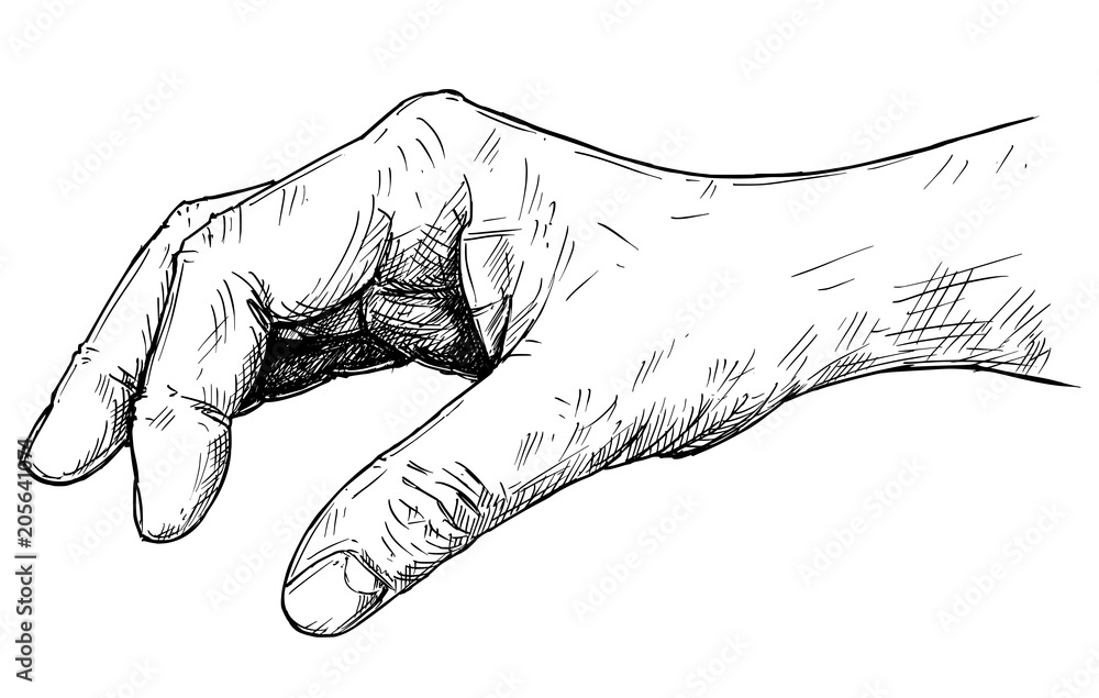 Vector artistic pen and ink drawing illustration of hand holding ...