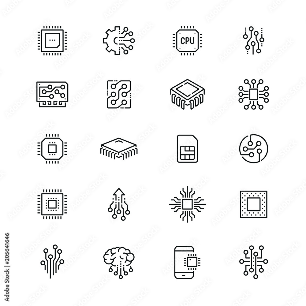 Electronics related icons: thin vector icon set, black and white kit ...