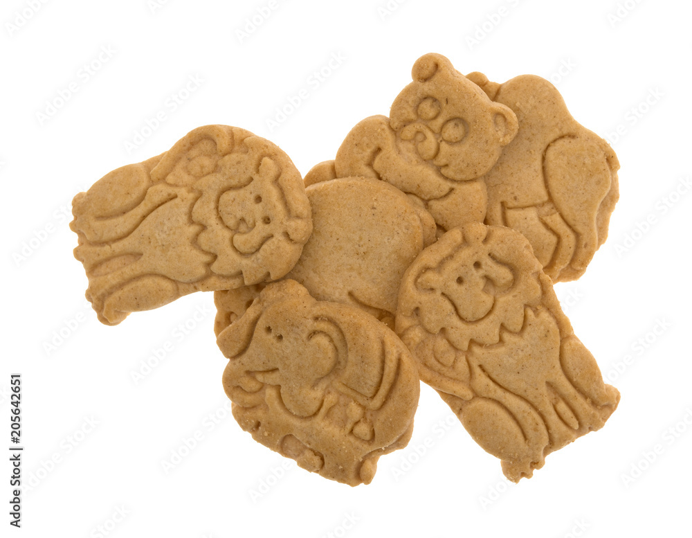 Top view of a serving of vanilla animal cookies isolated on a white ...