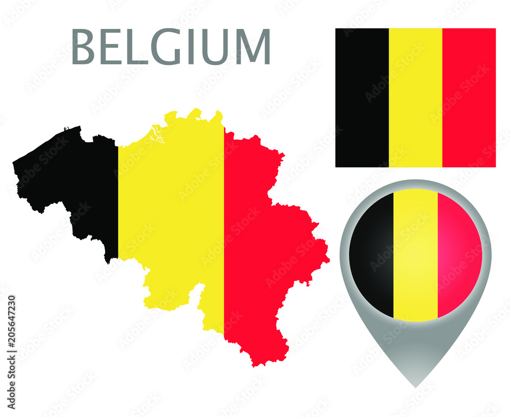 Colorful flag, map pointer and map of Belgium in the colors of the ...
